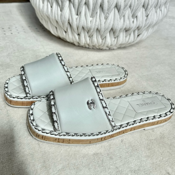 CHANEL | Shoes | Chanel Authentic 222 White Sandals With Platform Sole ...